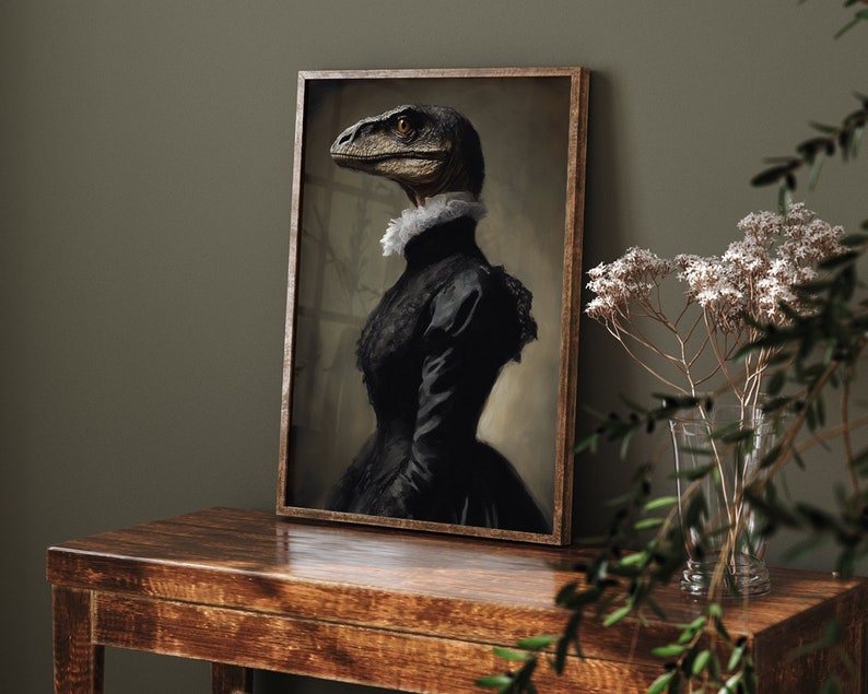 Victorian Velociraptor Portrait, Gothic Dinosaur Print, Raptor Art ...