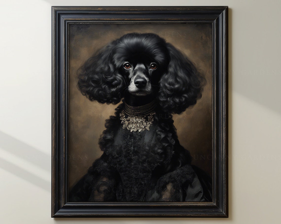 Victorian Poodle Portrait, Black Poodle Art Print, Dogs Lover Gift ...