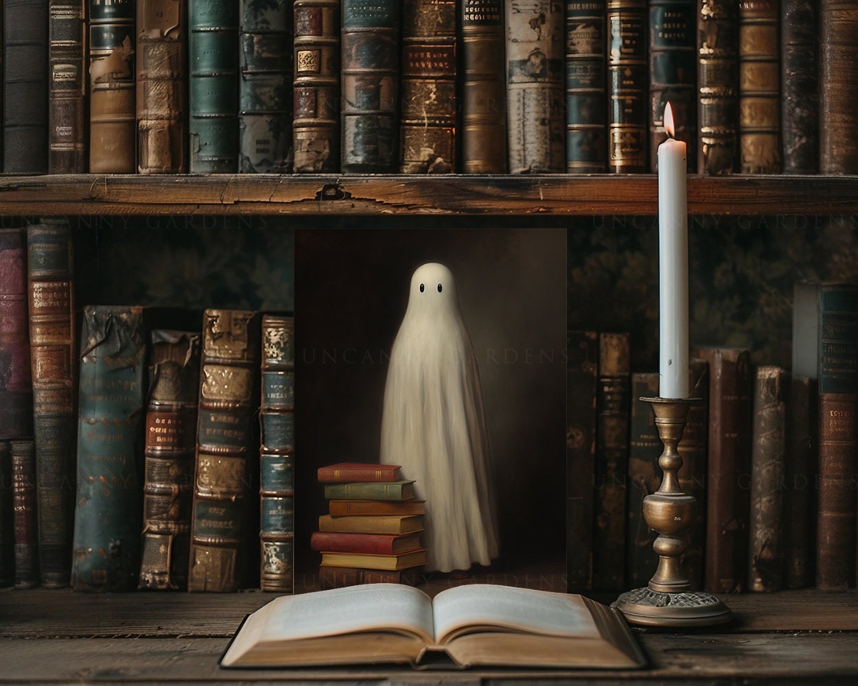 Ghost in the Library, Book Lover Gift, Book Nook Art, Bookish Gift for ...