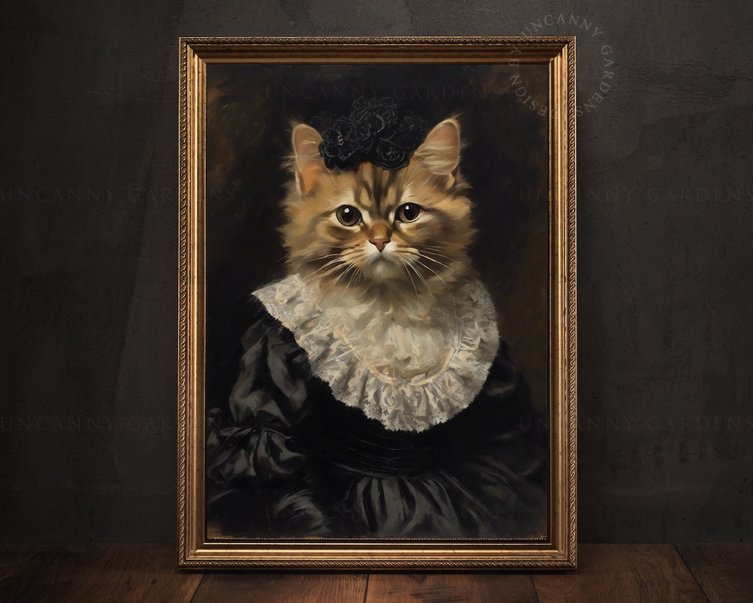 Tabby Kitten Art Print, Victorian Cat Portrait, Gothic Animals, Gifts ...