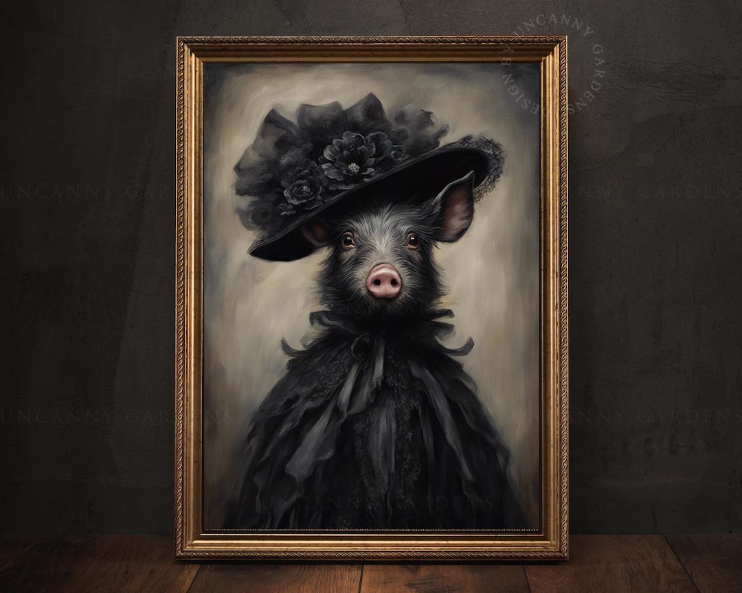 Cute Victorian Pig Painting, Moody Vintage Halloween Pig Home Decor ...