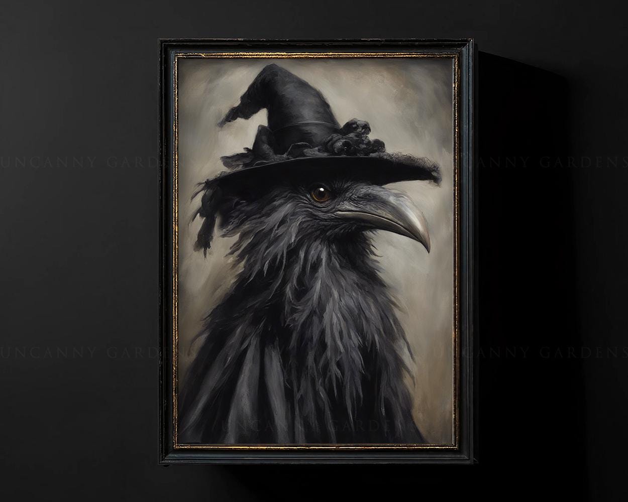 Halloween Raven Magician Art Print, Gothic Home Decor, Dark Academia ...