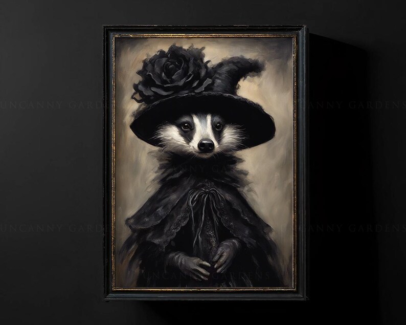 Halloween Badger Wall Art Print, Dark Cottagecore Decor, Victorian ...