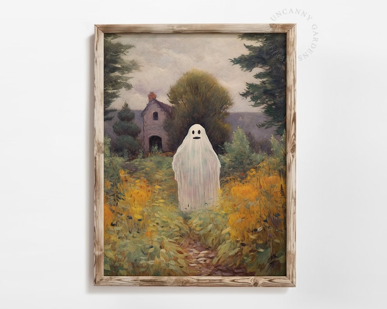 Country Ghost Haunting in a Meadow, Dark Cottagecore Art Print, Cute ...