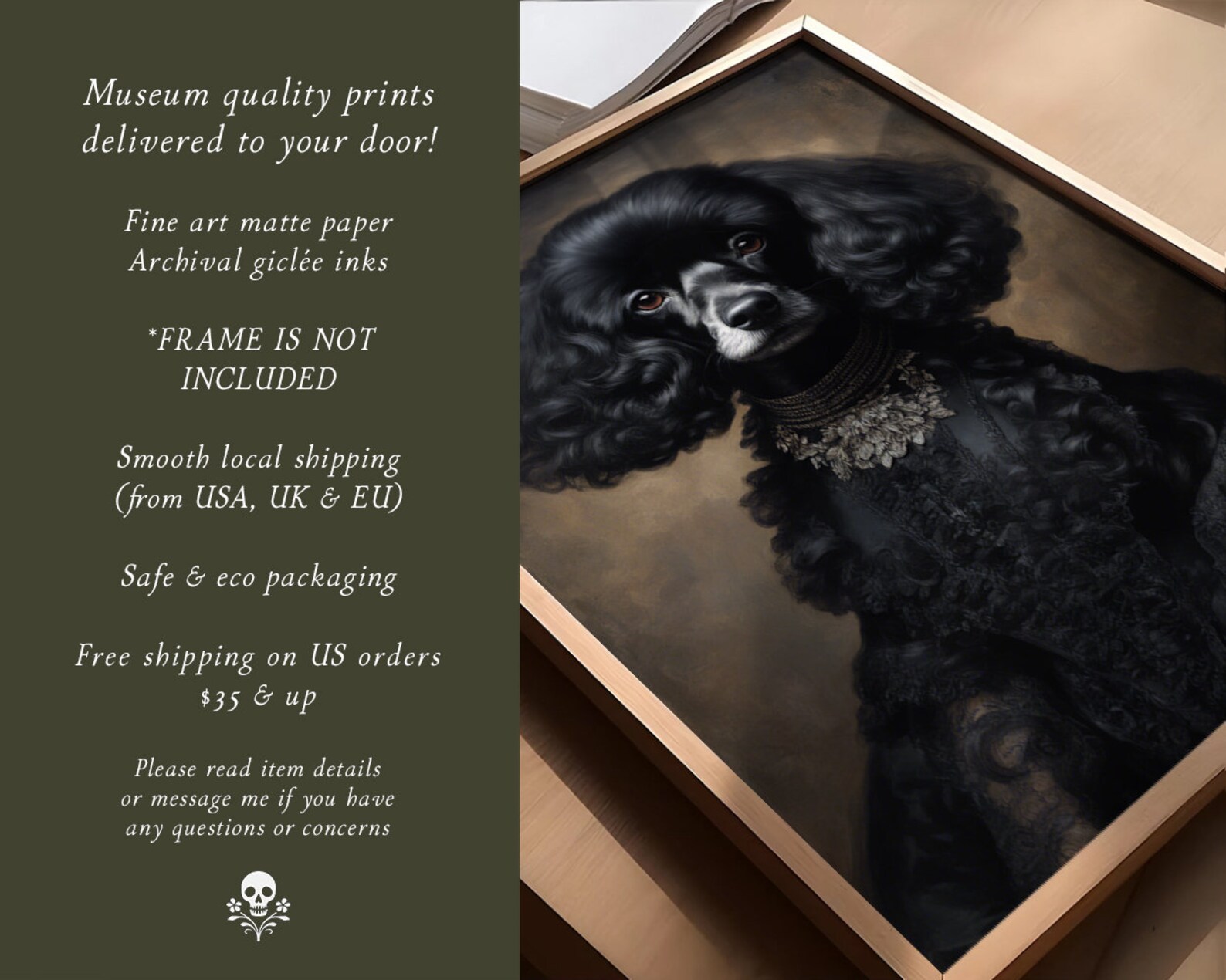 Victorian Poodle Portrait, Black Poodle Art Print, Dogs Lover Gift ...