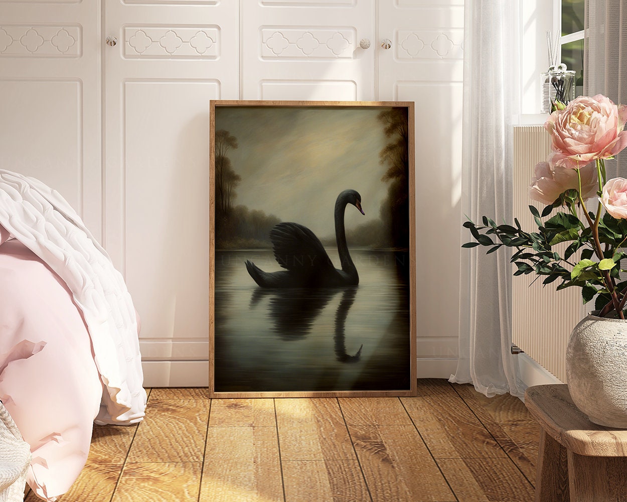 Black Swan, Romantic Wall Art, Victorian Bird, Moody Goth Aesthetic ...