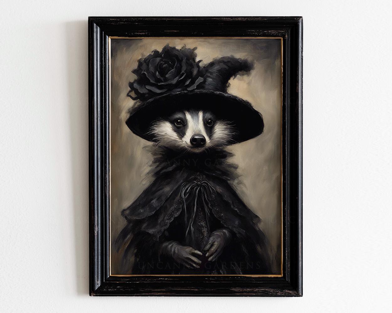 Halloween Badger Wall Art Print, Dark Cottagecore Decor, Victorian ...