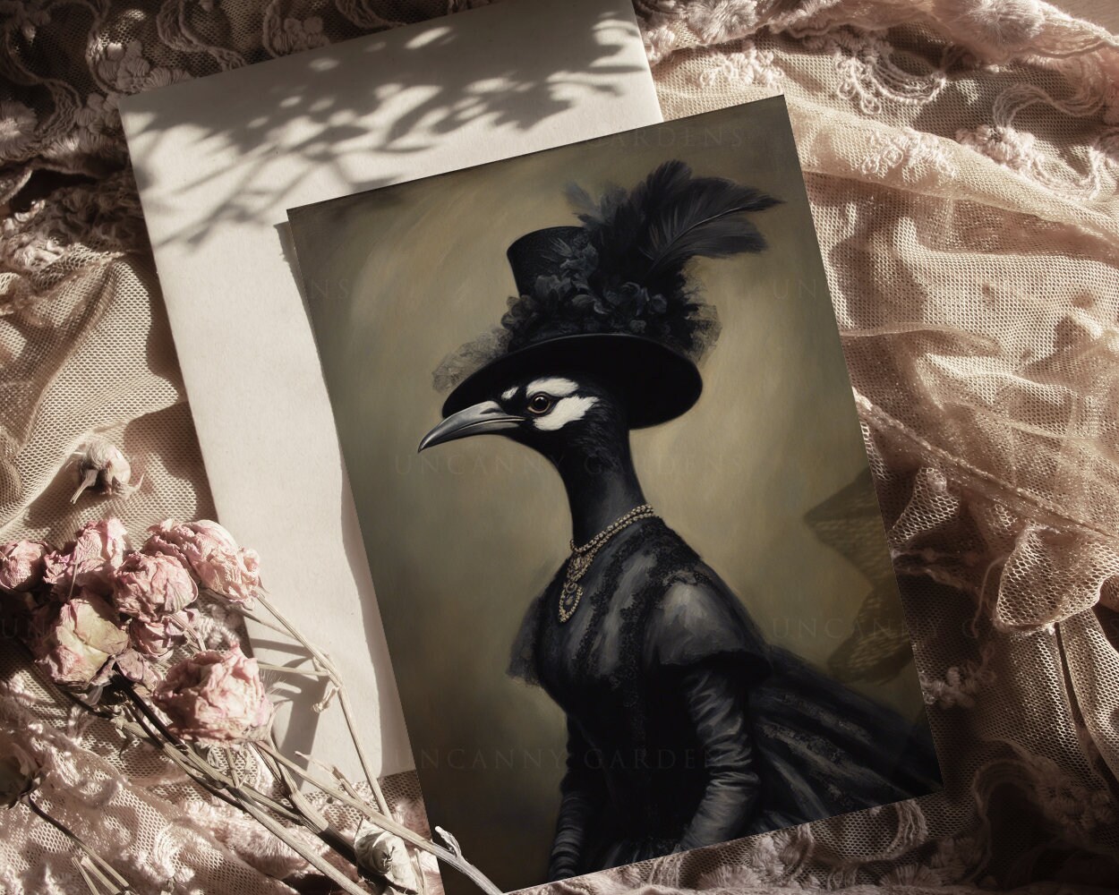Miss Magpie Victorian Portrait, Dark Academia, Funny Vintage Wall Art ...