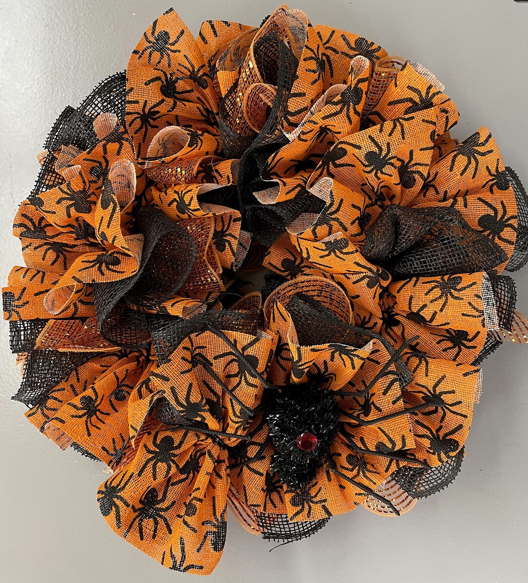 Orange and Black Spider Web Ribbon Wreath - Etsy
