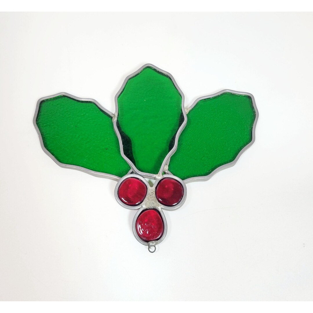 Vintage Stained Glass Holly Suncatcher Christmas Window Glass Etsy