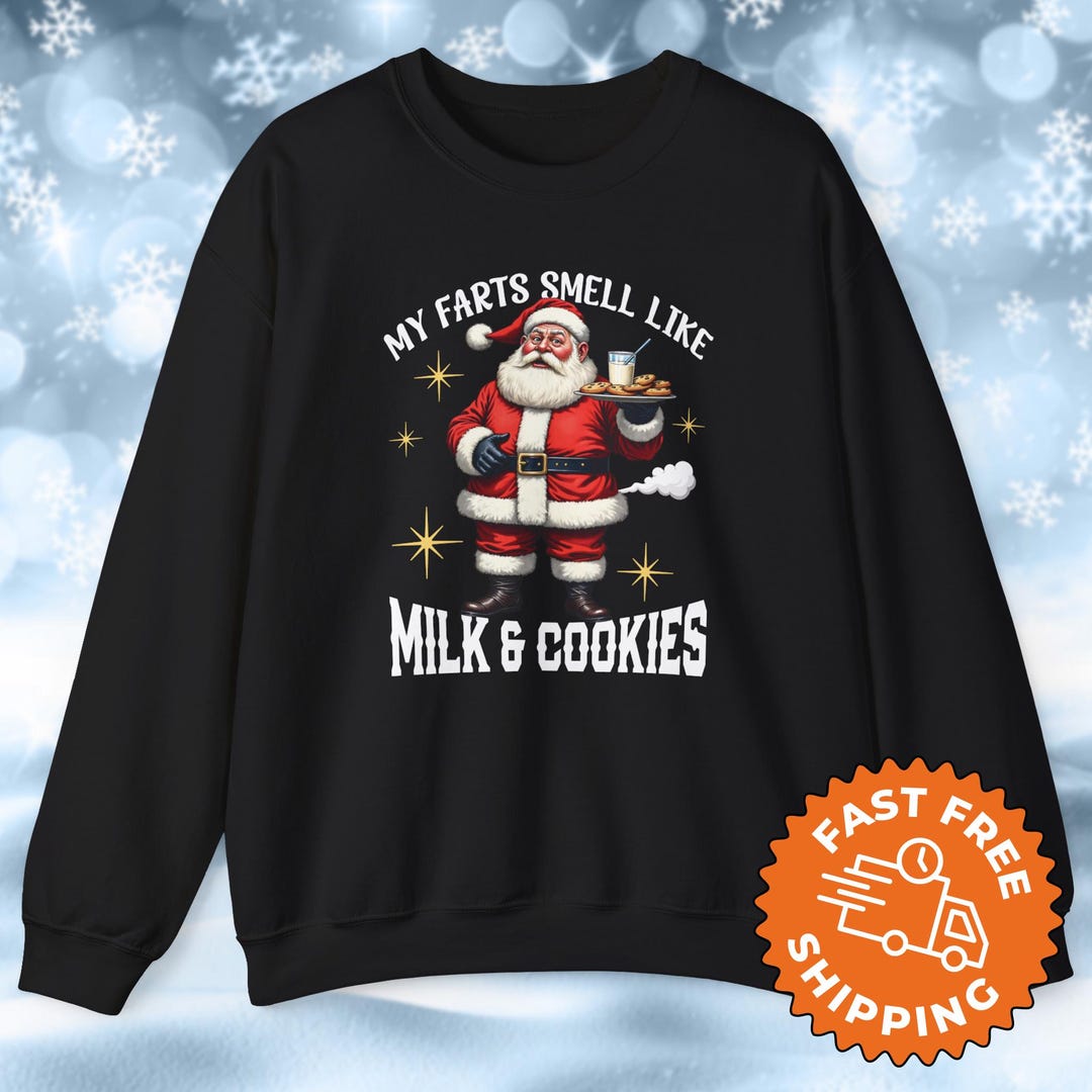 Offensive Santa Farts Christmas Gag Gift Holiday Crewneck Sweatshirt ...