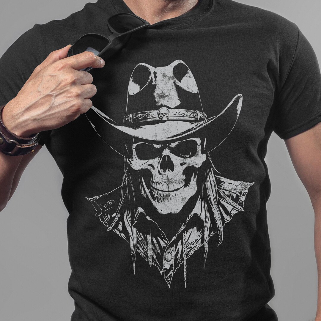 Cowboy Ghost Rider Wild West Skull Tshirt, Bold Vintage Style Graphic ...