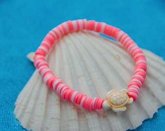 Pink Clay Bracelet With Turtle Charm - Etsy