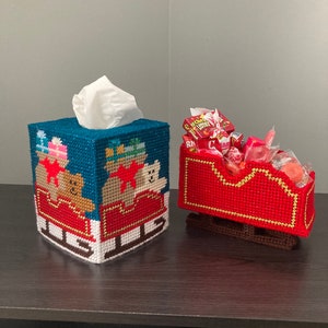 Santa's Sleigh Plastic Canvas Candy Dish and Matching Tissue Box Cover ...