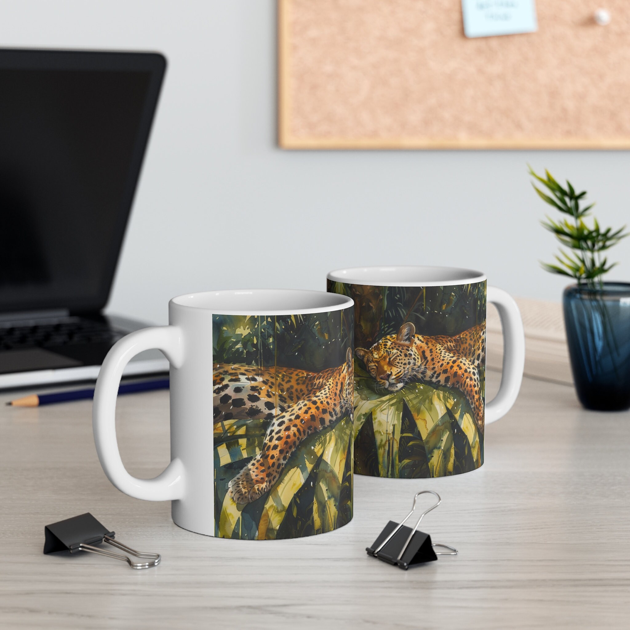 Wild Leopard Watercolor Mug, Leopard Coffee Mug, Palm Tree Coffee Mug ...