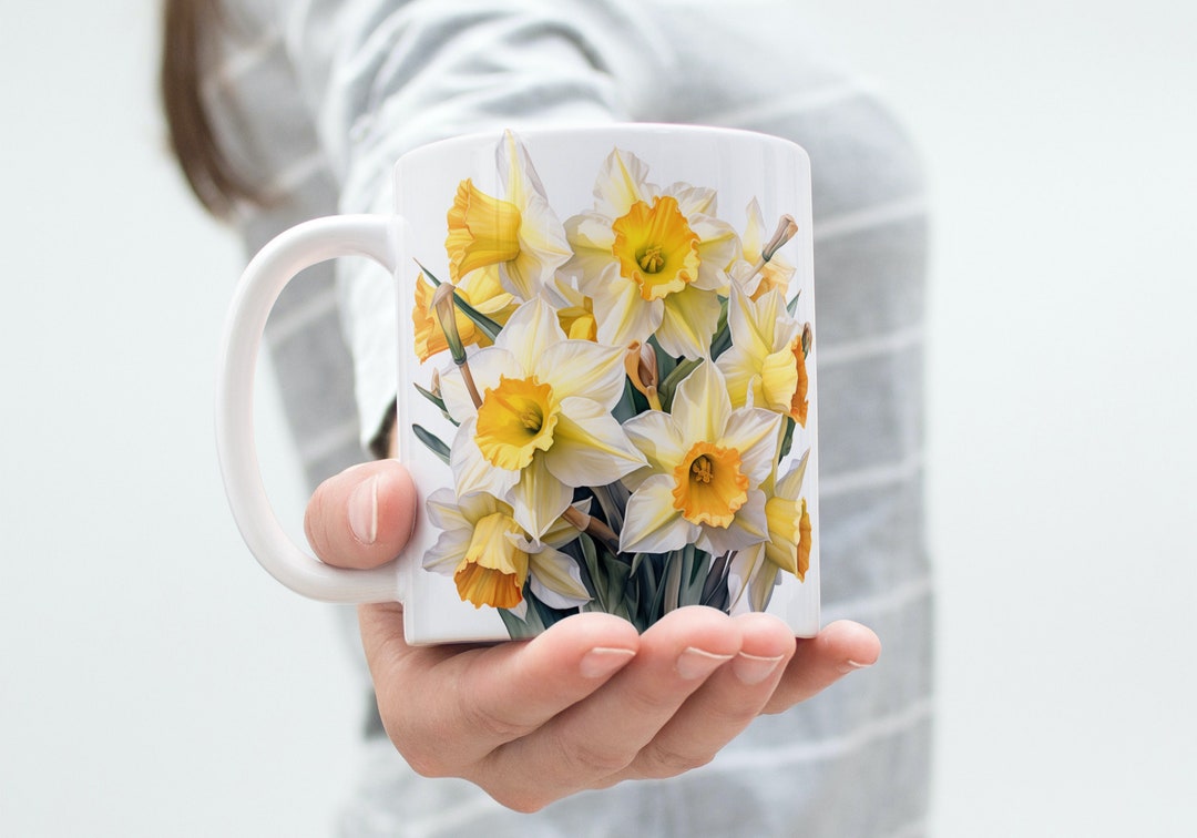 Spring Daffodil Symphony, Charming Daffodils, Watercolor Floral Mug ...