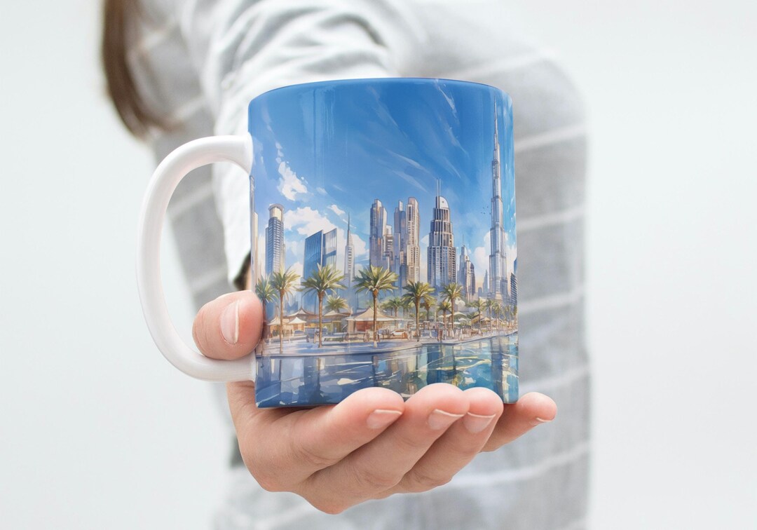 Dubai Skyline Ceramic Mug, Travel-inspired Coffee Cup, Burj Khalifa ...