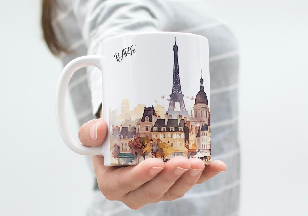 Paris Watercolor Mug - Eiffel Tower & Cityscape Coffee Cup, Elegant ...