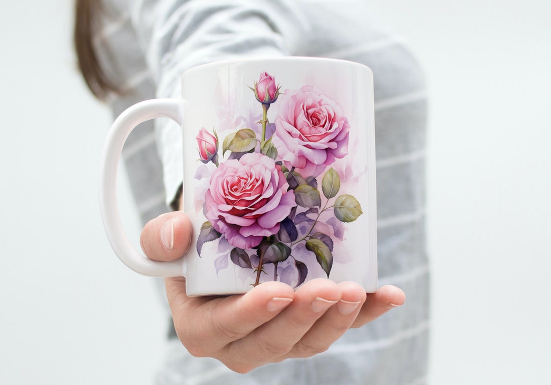 Pink Rose Mug, Floral Flower Mug, Valentine's Day Mug, Pink Rose Teacup ...