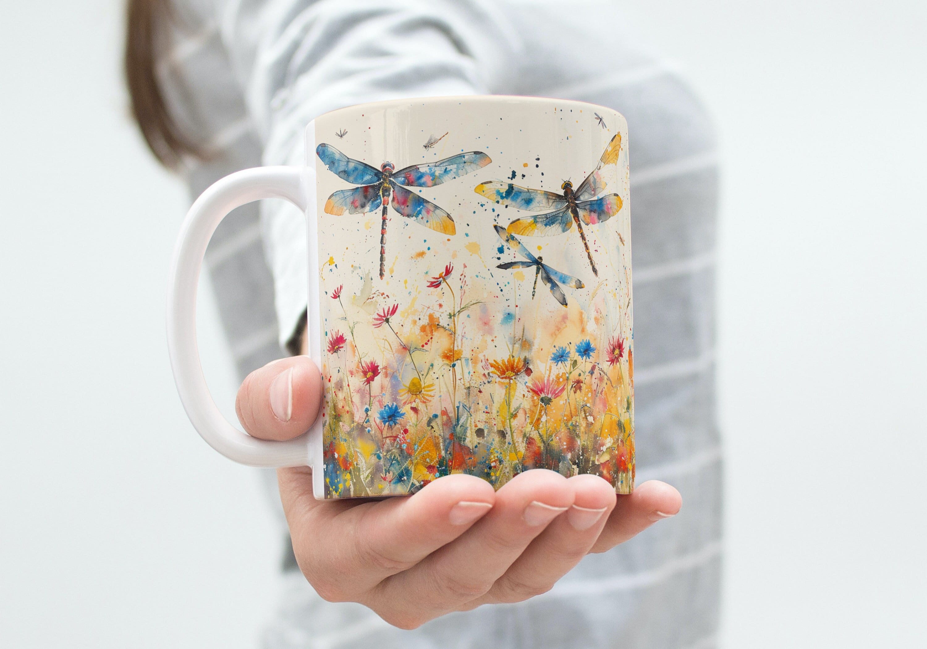 Dragonfly Watercolor Mug, Vintage Dragonfly Coffee Mug, Dragonfly Tea ...