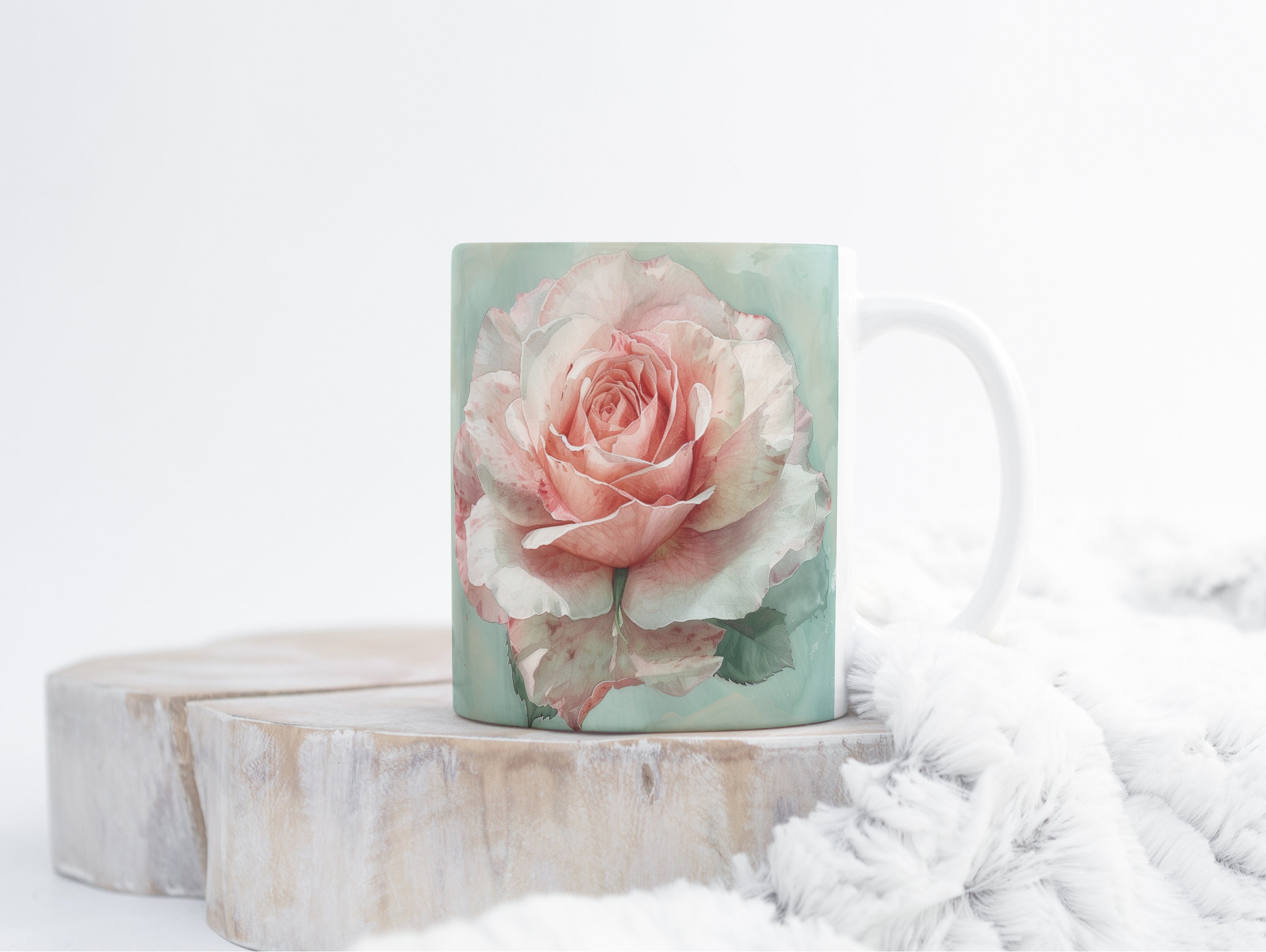 Watercolor Pink Rose Mug, Floral Flower Mug, Victorian Antique Rose ...