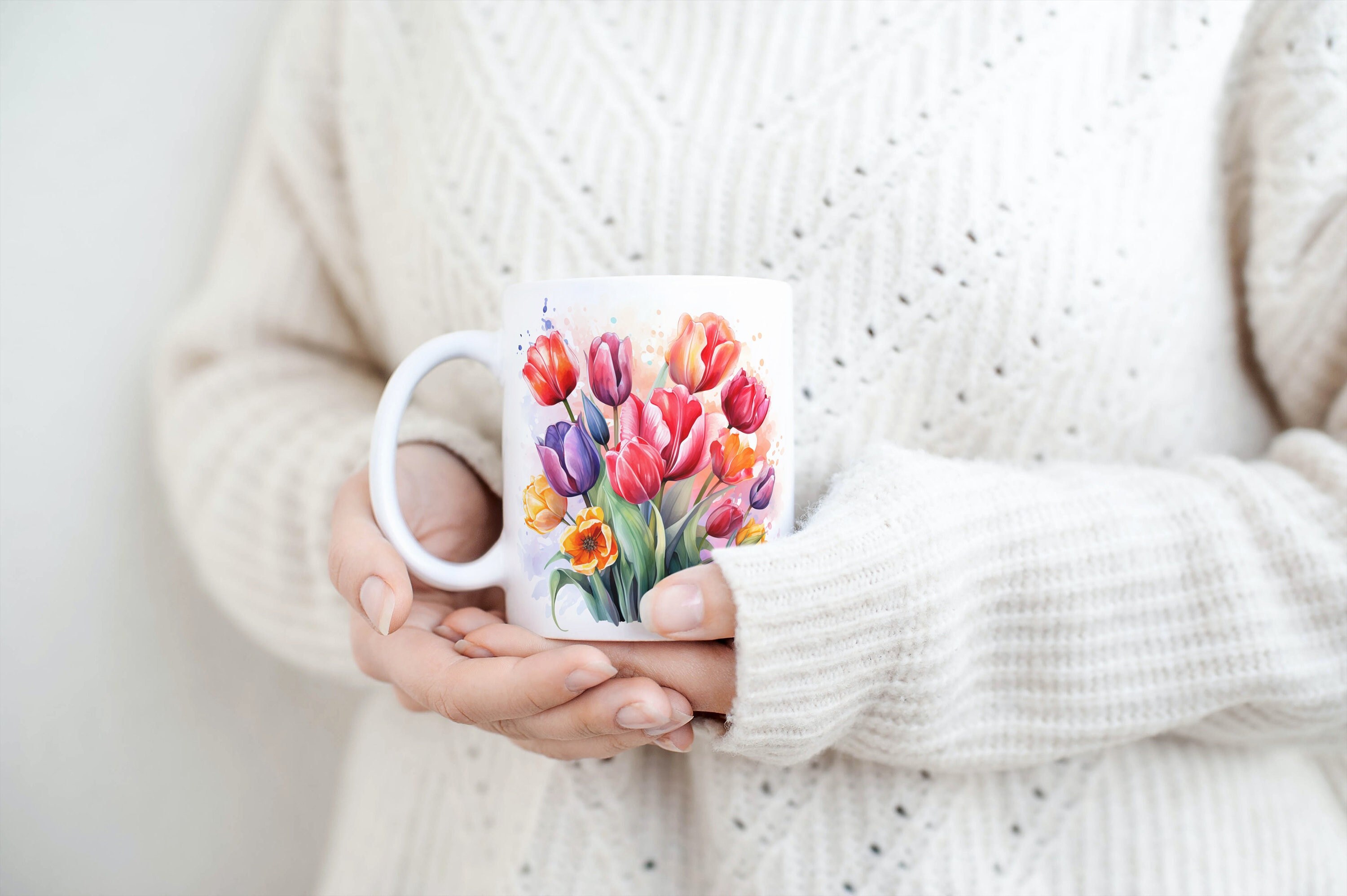 Tulip Coffee Mug Tulip Floral Mug Spring Tea White Mug - Etsy