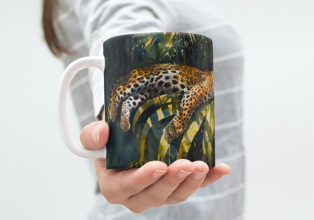 Wild Leopard Watercolor Mug, Leopard Coffee Mug, Palm Tree Coffee Mug ...