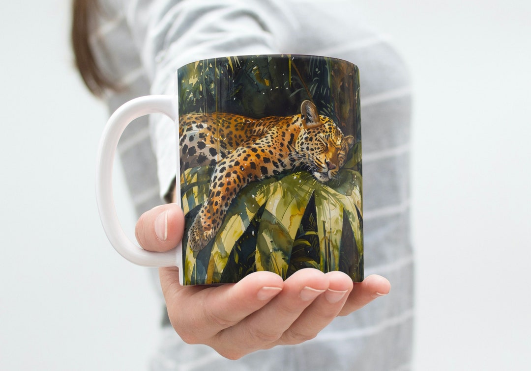 Wild Leopard Watercolor Mug, Leopard Coffee Mug, Palm Tree Coffee Mug ...
