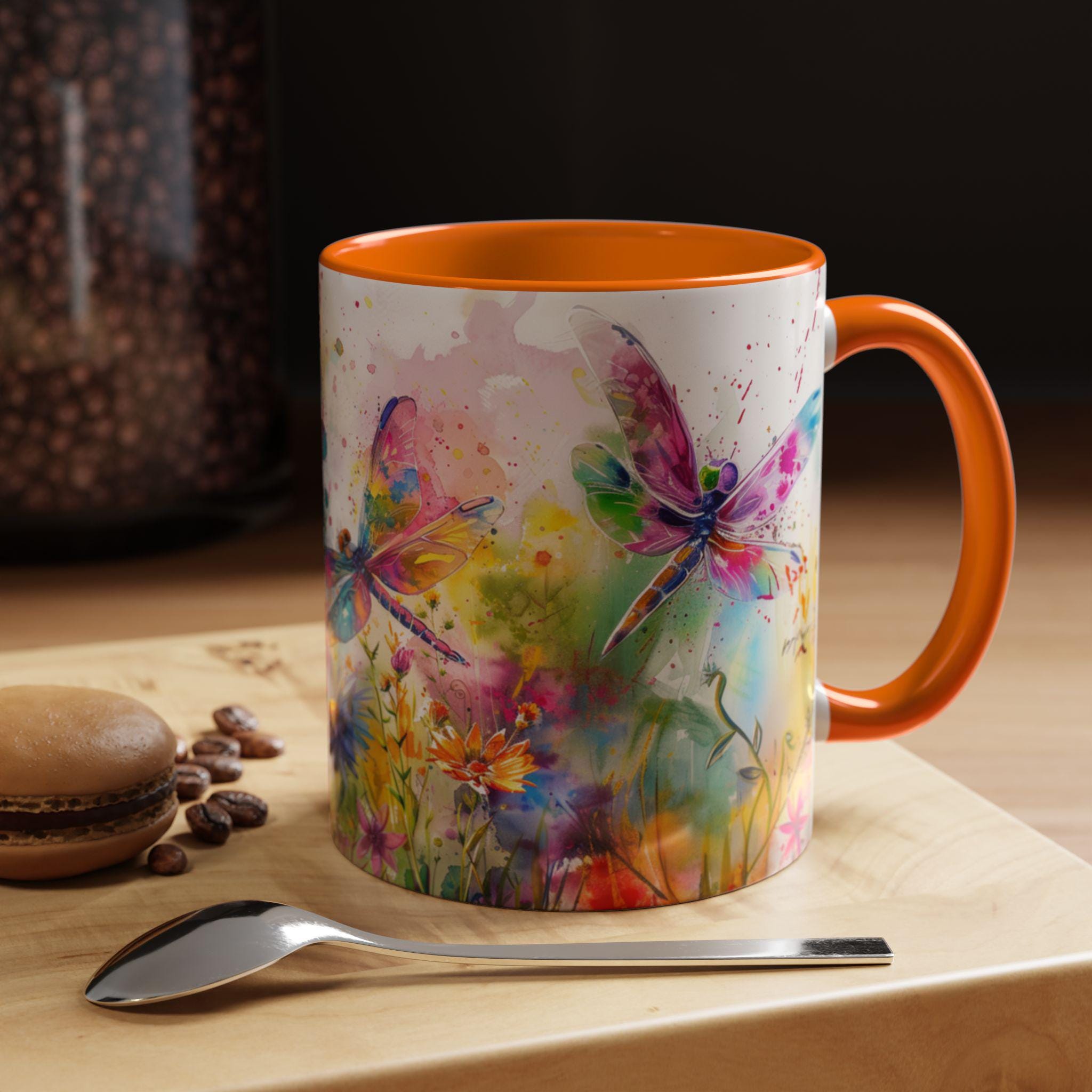 Dragonfly Watercolor Mug, Vintage Dragonfly Coffee Mug, Dragonfly Tea ...