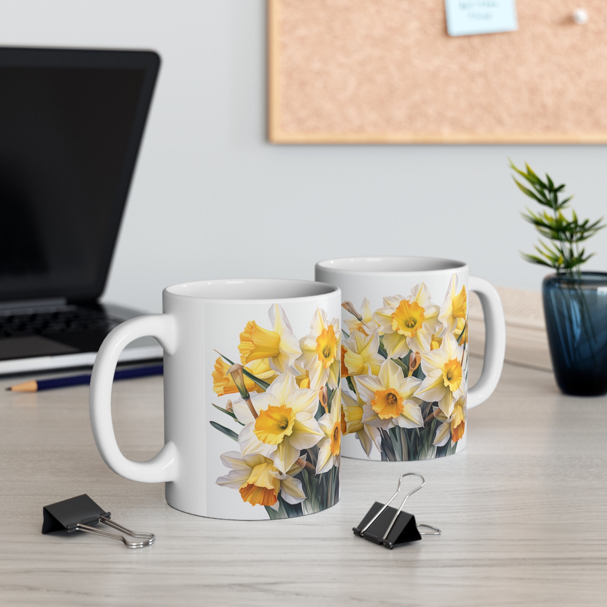 Spring Daffodil Symphony, Charming Daffodils, Watercolor Floral Mug ...