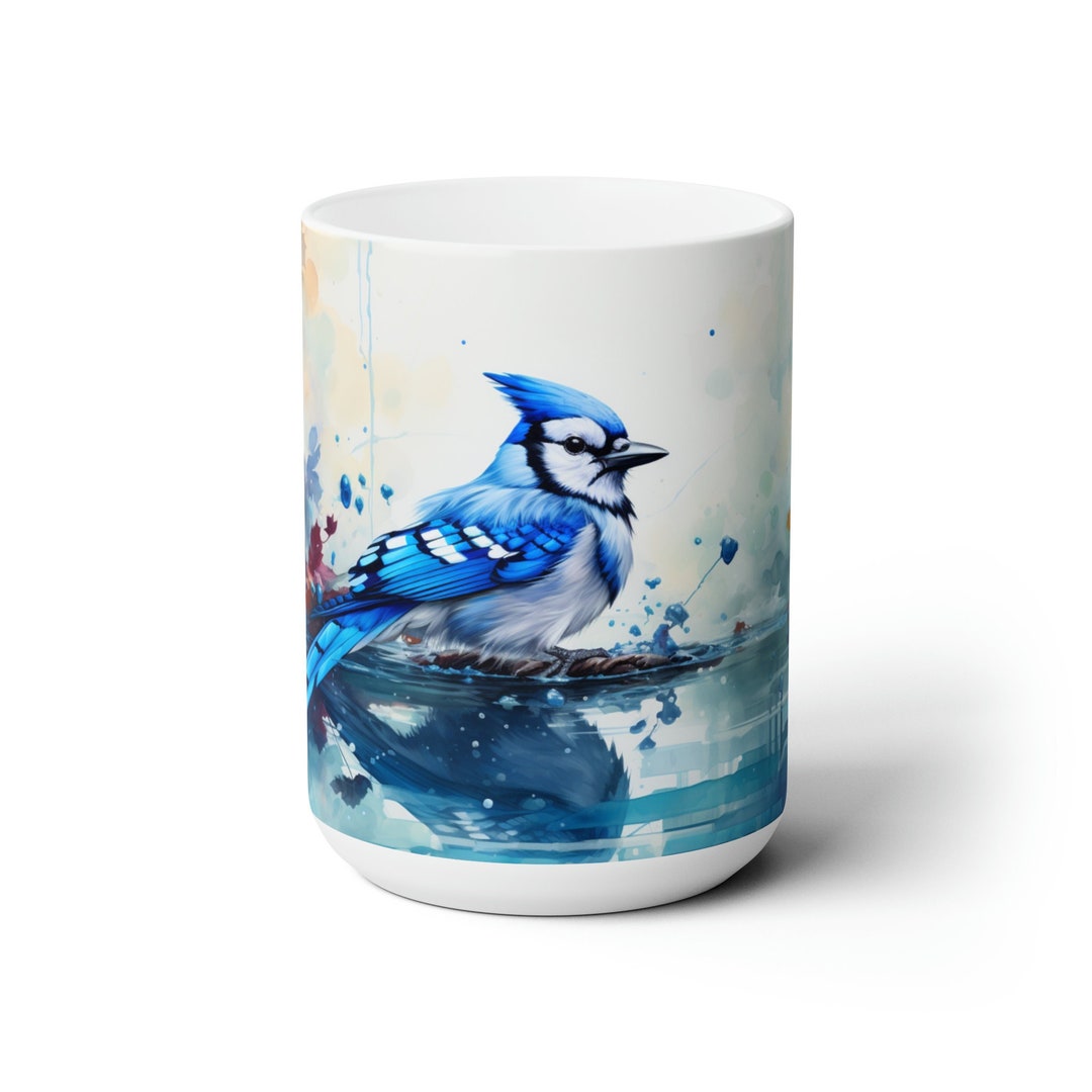 Anime-inspired Blue Jay Mug: 15 Oz Ceramic, Watercolor Artbest Selling ...