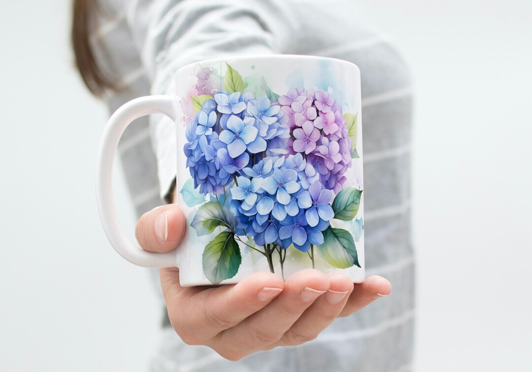 Hydrangea Blossom Mug, Watercolor Floral Coffee Cup, Garden Lover Gift ...
