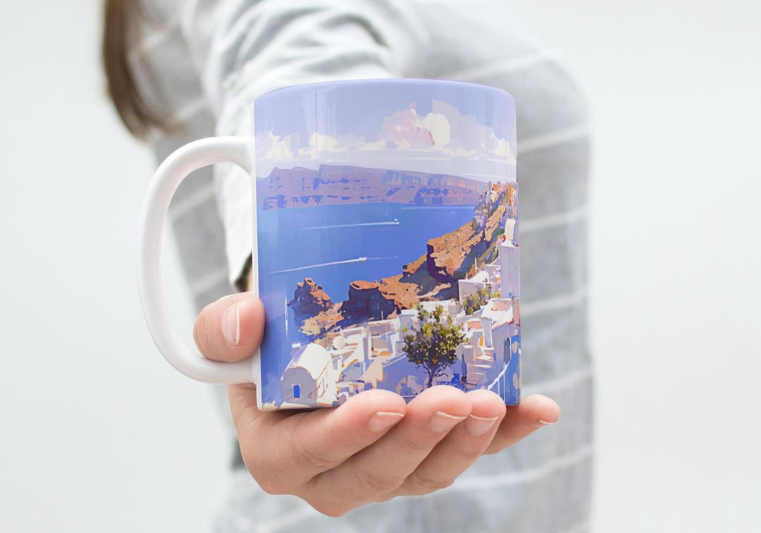 Santorini Greece Ceramic Mug - Greek Island Dream Aegean Blue Dome ...