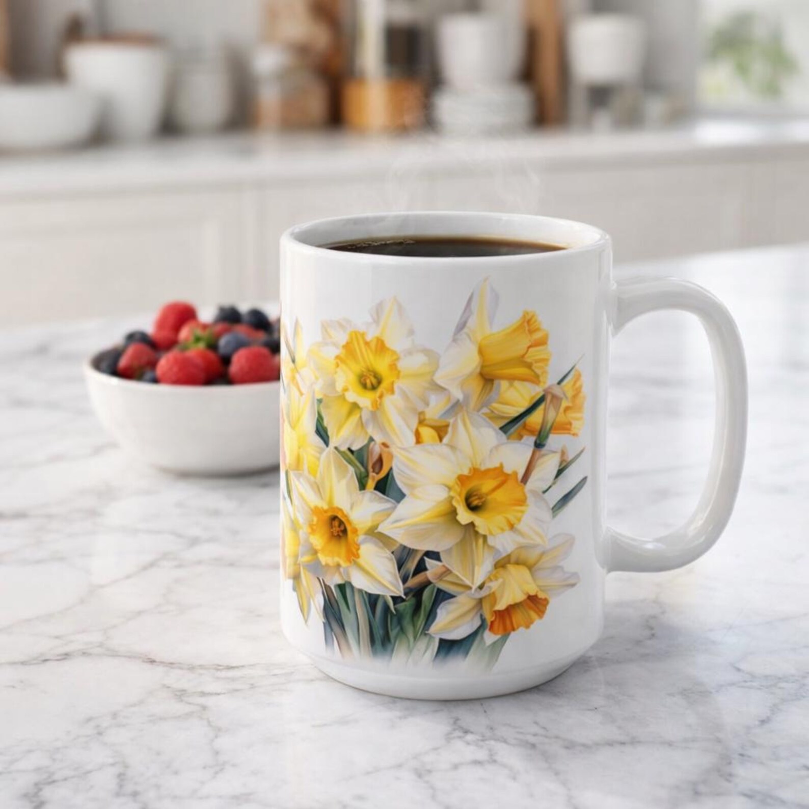 Spring Daffodil Symphony, Charming Daffodils, Watercolor Floral Mug ...