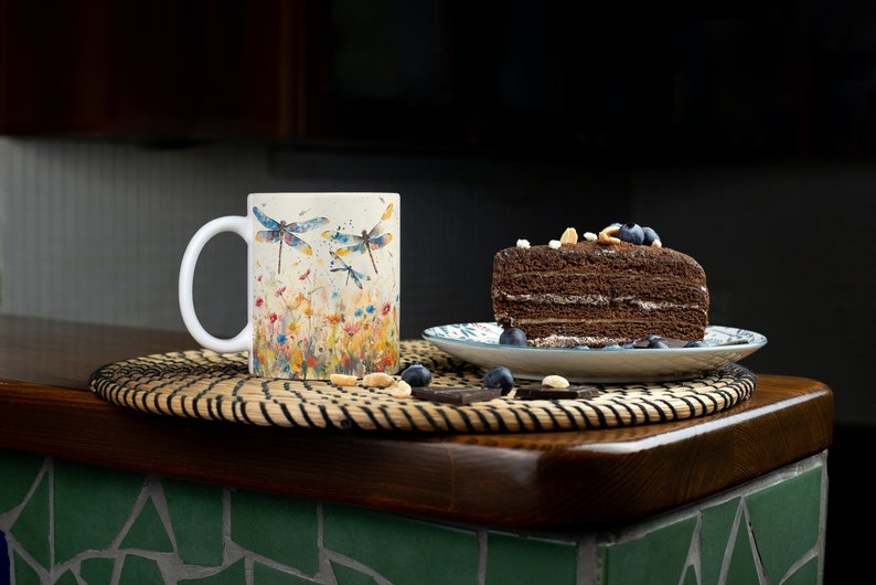 Dragonfly Watercolor Mug, Vintage Dragonfly Coffee Mug, Dragonfly Tea ...