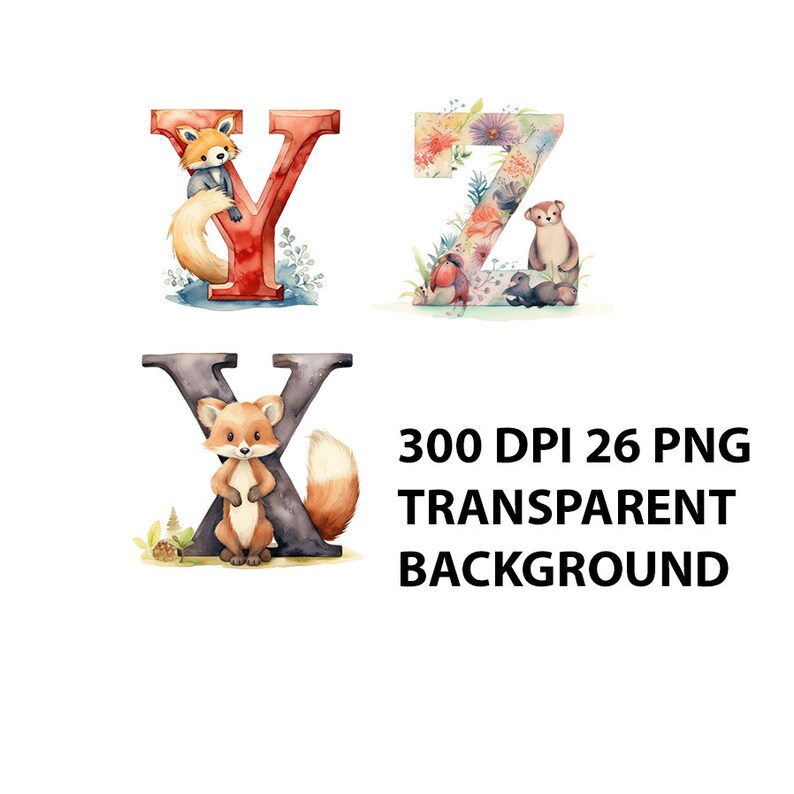 Watercolor Alphabet Nursery Wall Art Watercolor Woodland - Etsy