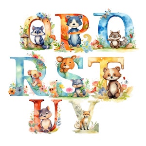 Watercolor Alphabet Nursery Wall Art, Watercolor Woodland Animals,abc ...
