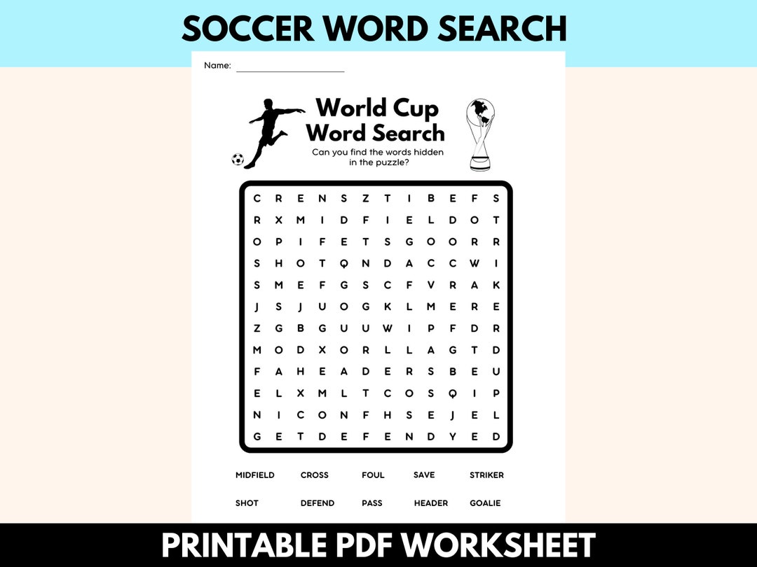 Printable Soccer Word Search Worksheet Instant Download Activity Page ...