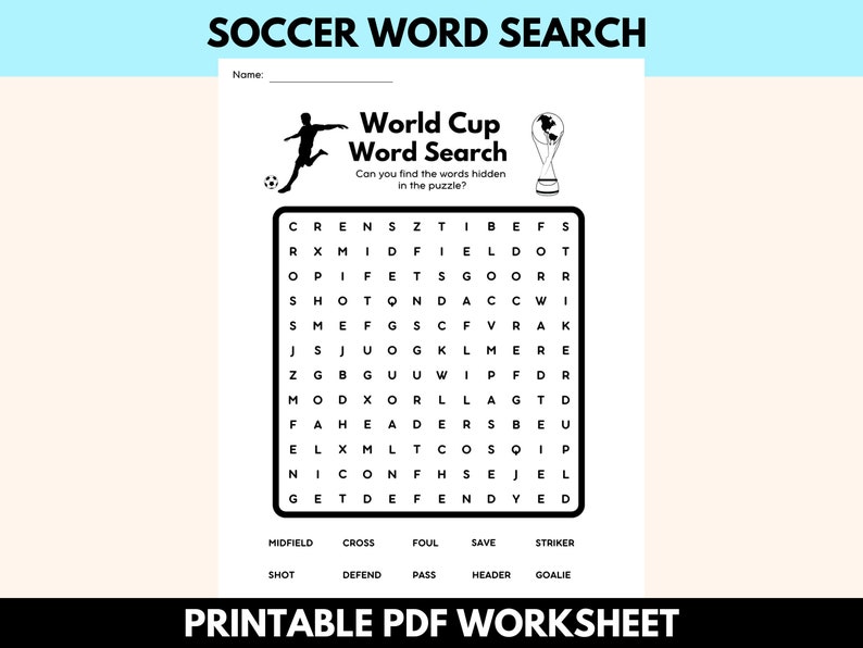 Printable Soccer Word Search Worksheet Instant Download Activity Page ...
