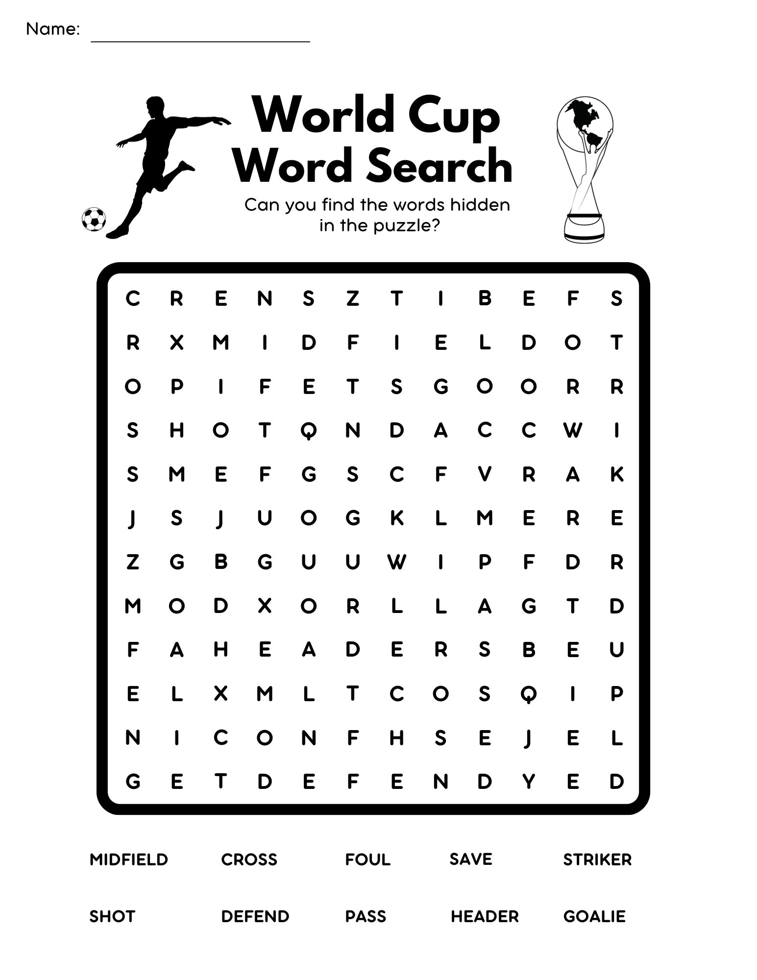 Printable Soccer Word Search Worksheet Instant Download Activity Page ...