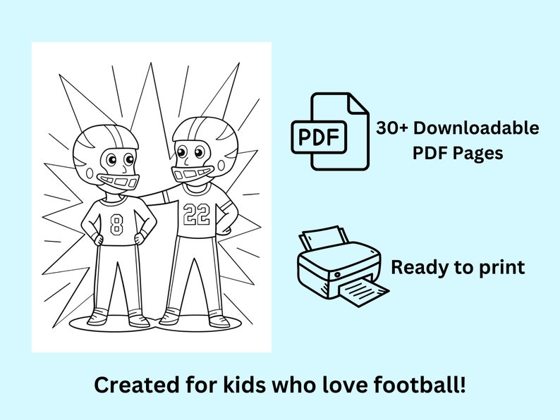 Football Themed Coloring Book for Kids Instant Download Printable ...
