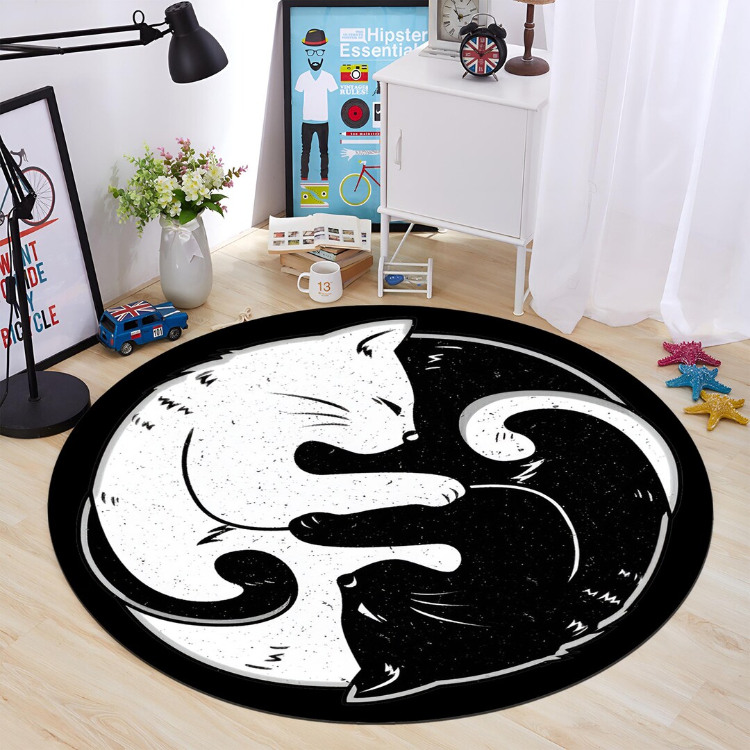Cat Rug Black Cat Rug White Cat Rug Girls Room Rug Living - Etsy