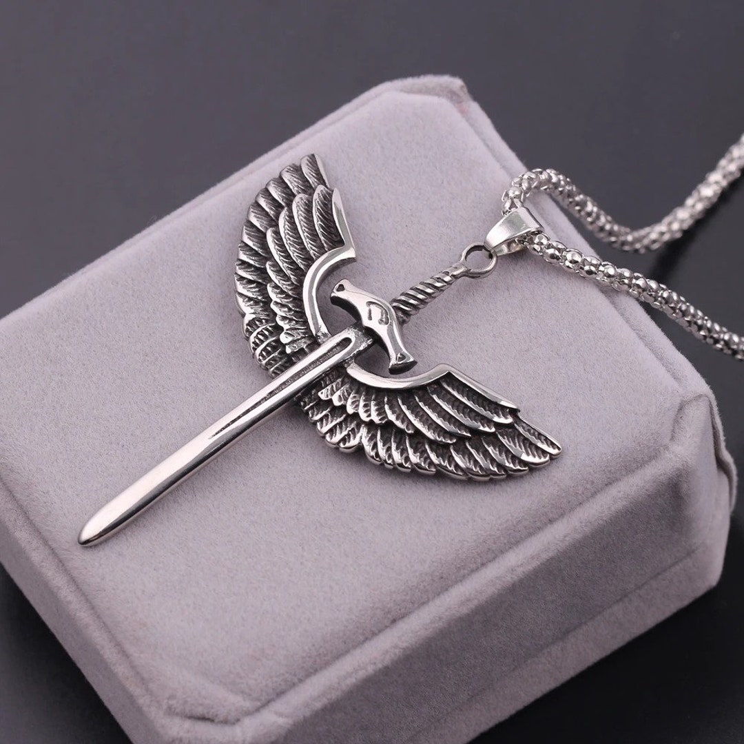 Men's Archangel Michael Angel Wing Sword Necklace Pendant - Etsy