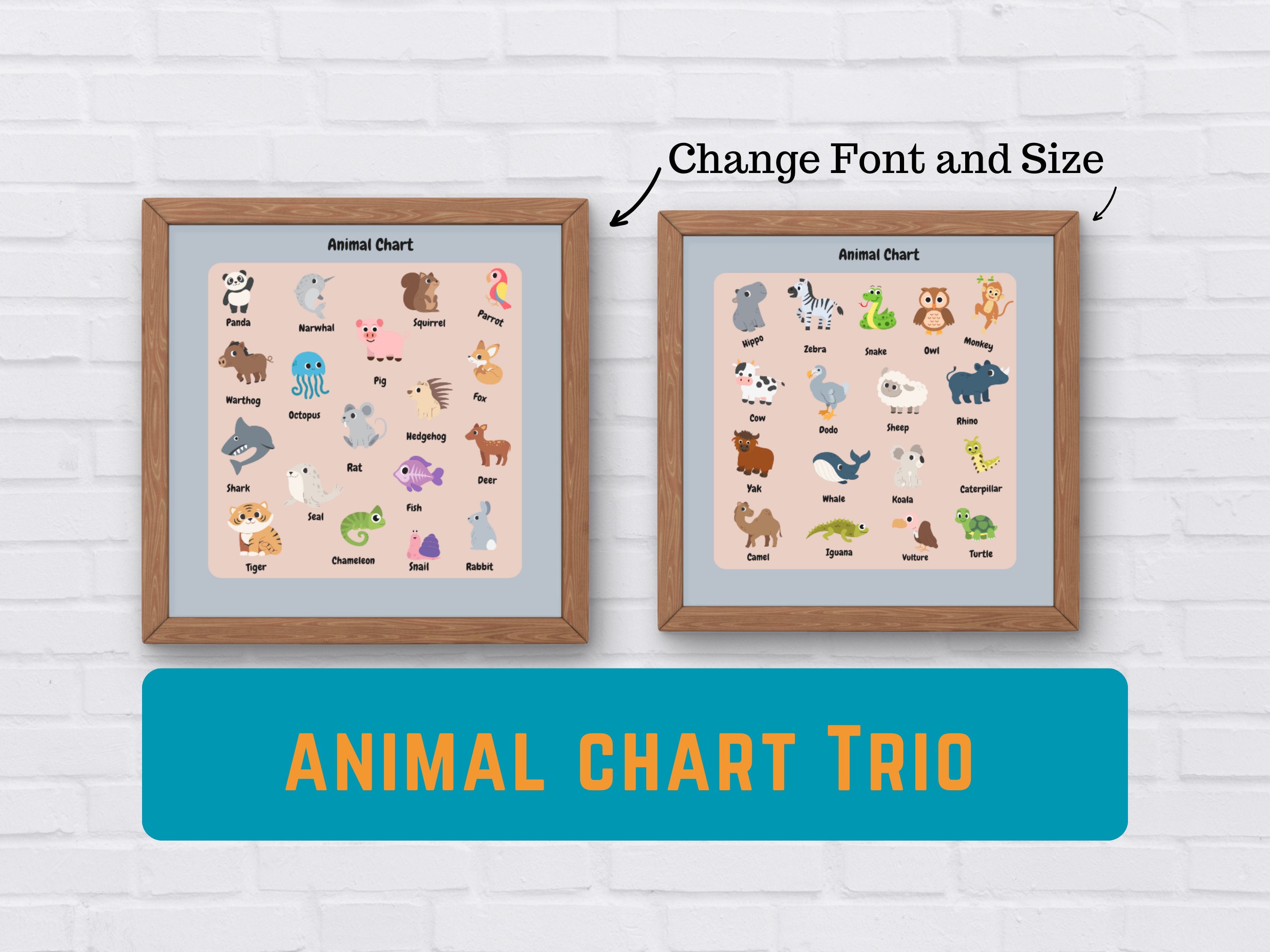 Toddlers Animal Chart, Playroom Prints, Childrens Learning Chart ...