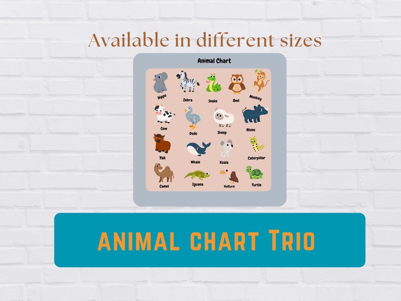 Toddlers Animal Chart, Playroom Prints, Childrens Learning Chart ...