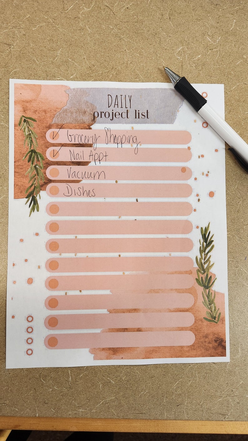 Daily Project Check List Printable - Etsy