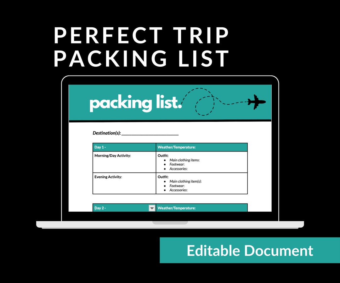 Perfect Trip Packing List Digital Download - Travel Packing Template ...