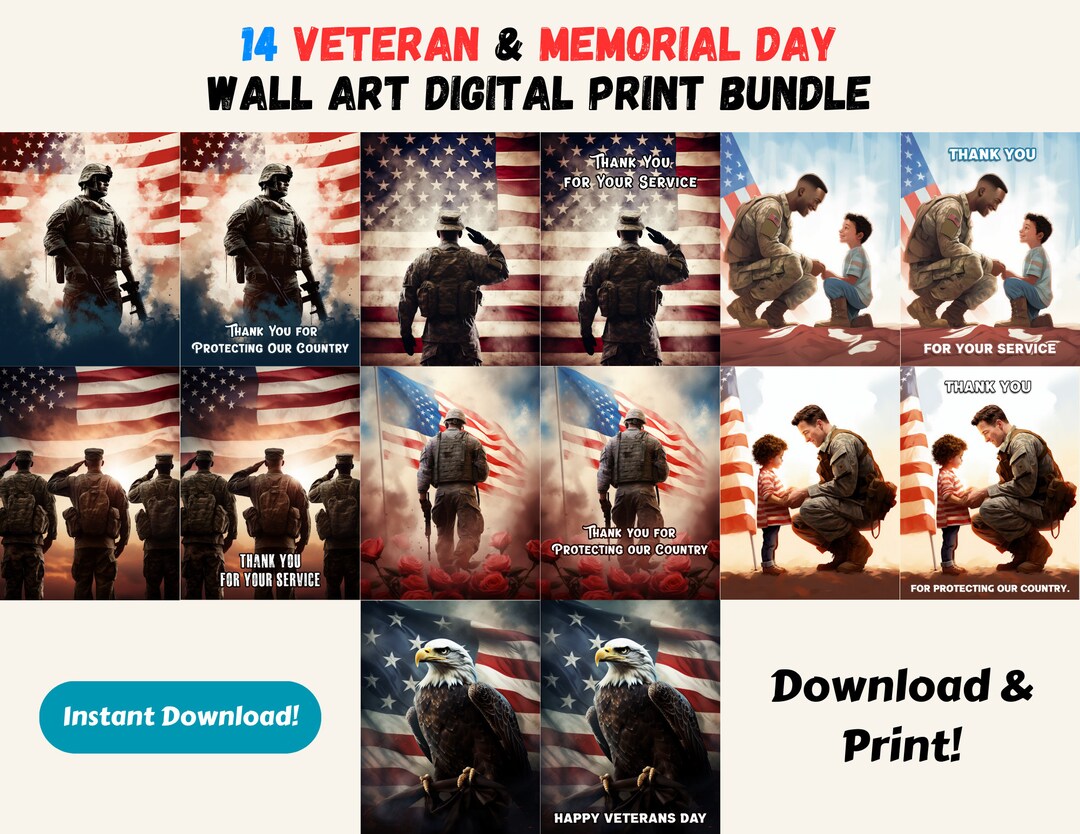 14 Veterans Day, Memorial Day Poster Wall Art Bundle, Veterans Day ...