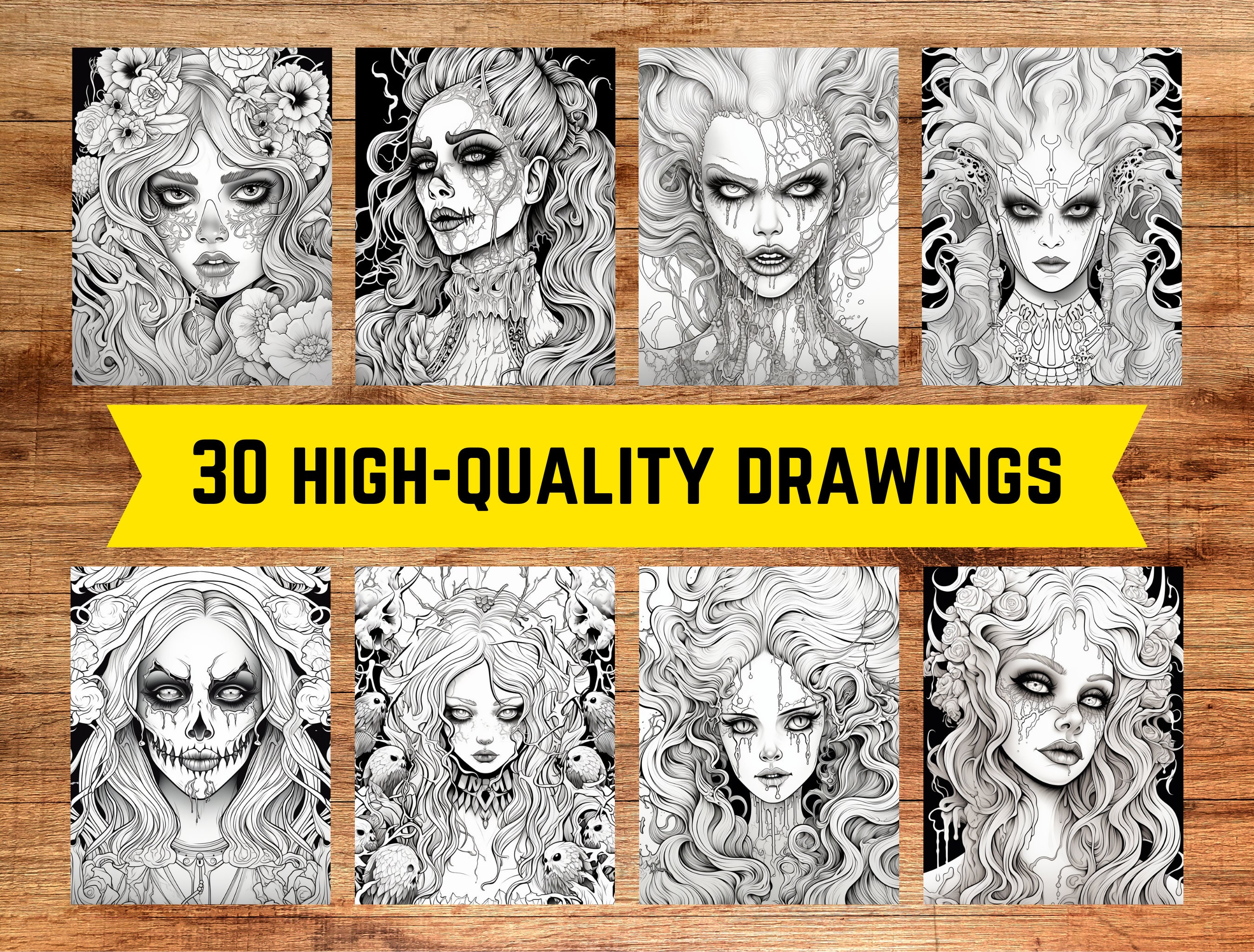 30 Horror and Elegant Dark Beauty Coloring Pages for Adults for ...
