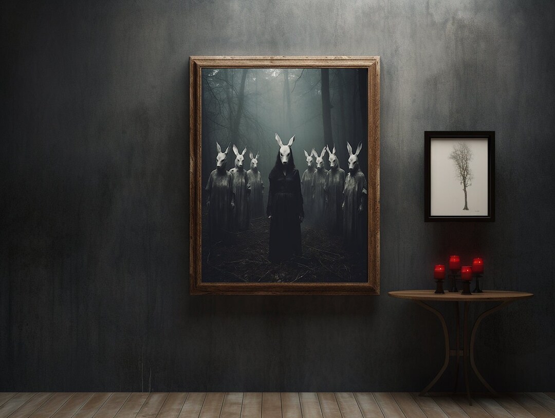 Gothic Rabbit Cult in the Forest, Dark Academia, Vintage Style Wall Art ...